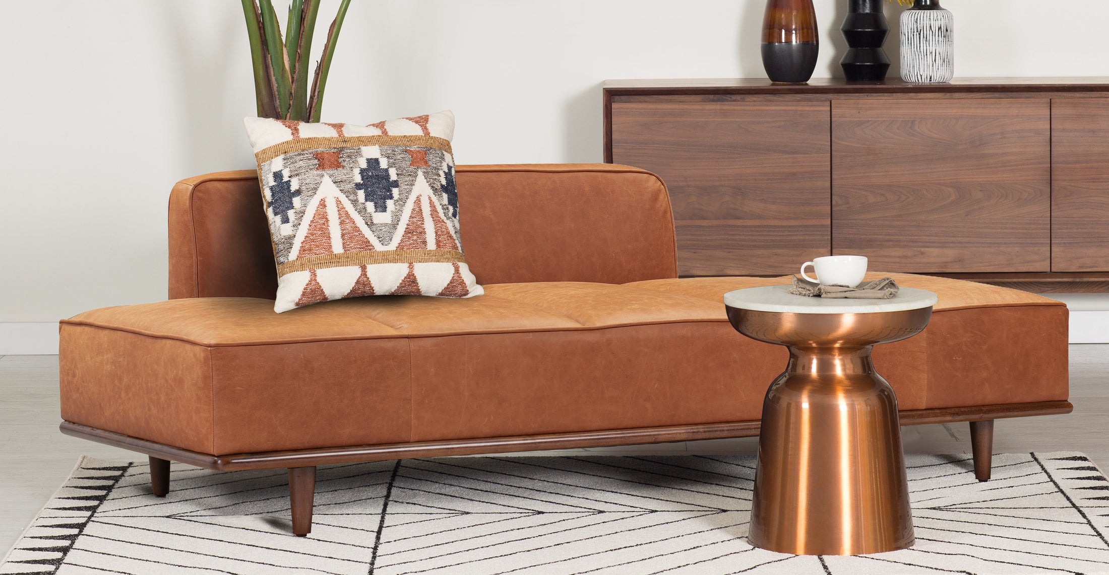 Walnut Finish Jasper Daybed in Cognac Tan - Poly & Bark
